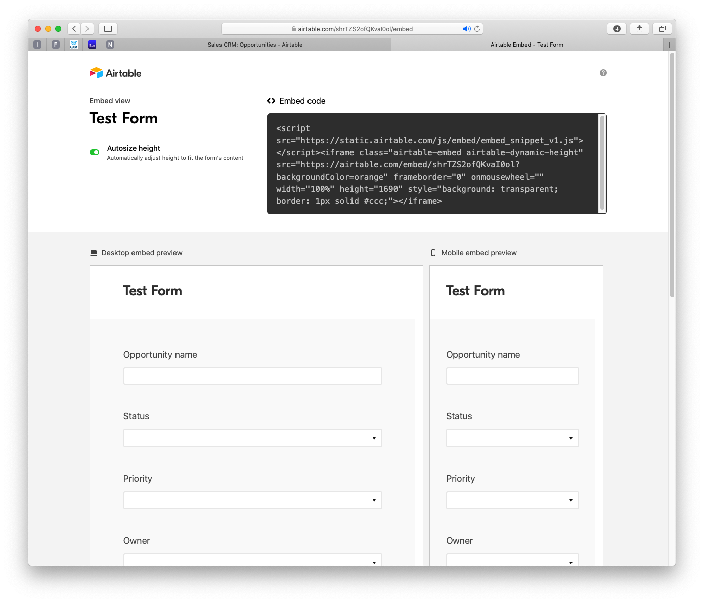 RapidWeaver Airtable Embedded Forms